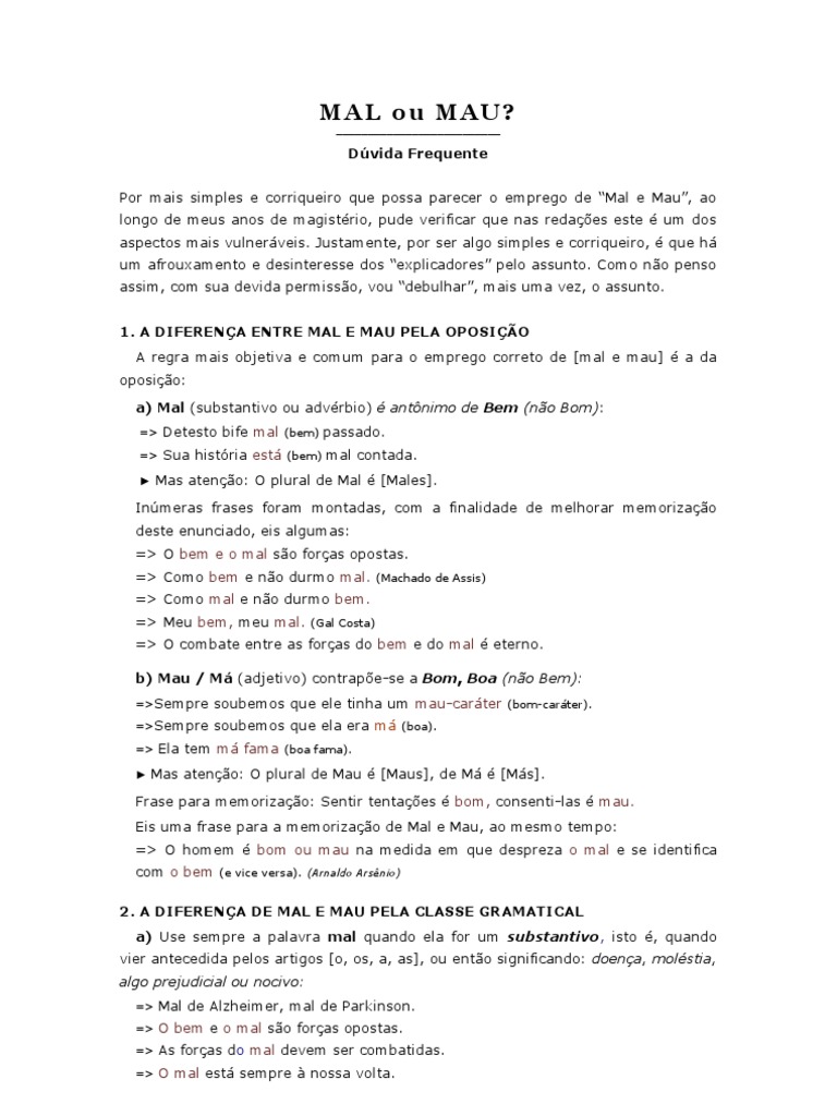 MAL ou MAU | Palavra | Classe Gramatical