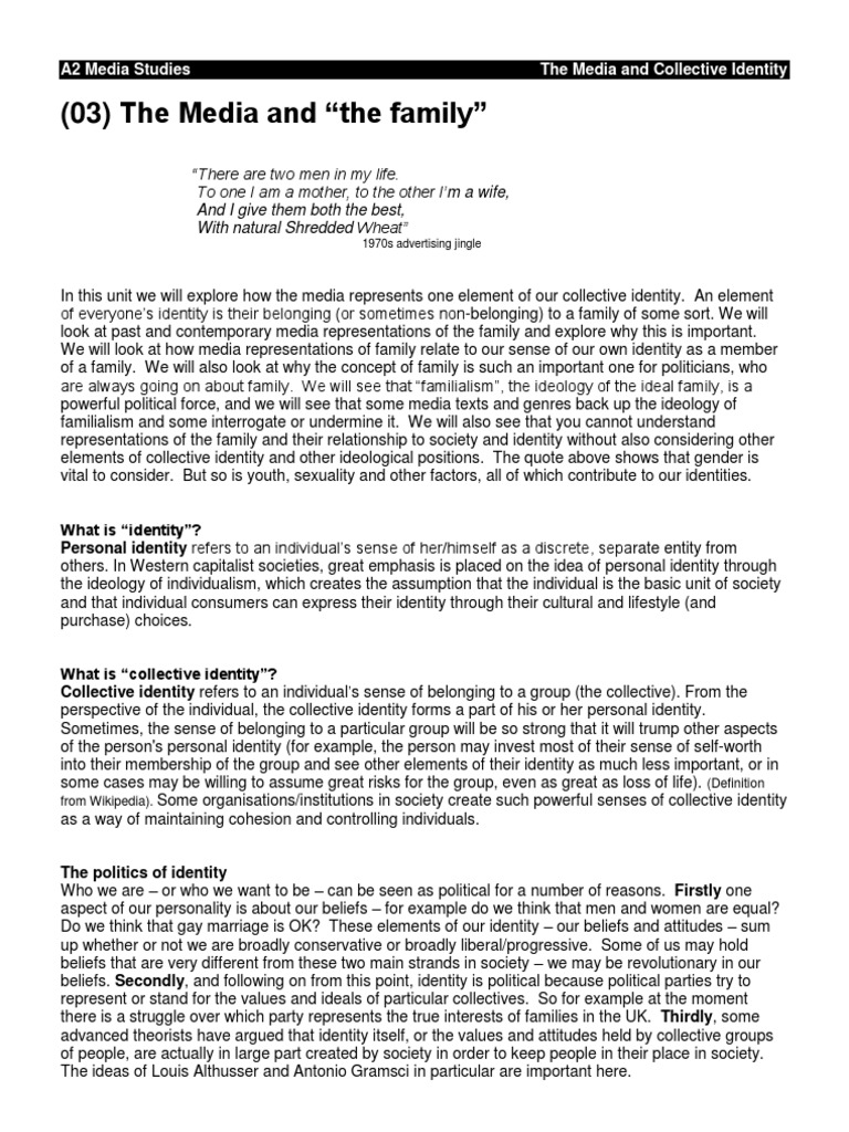 03 The Media and The Family Handout | PDF | Identity (Social Science ...