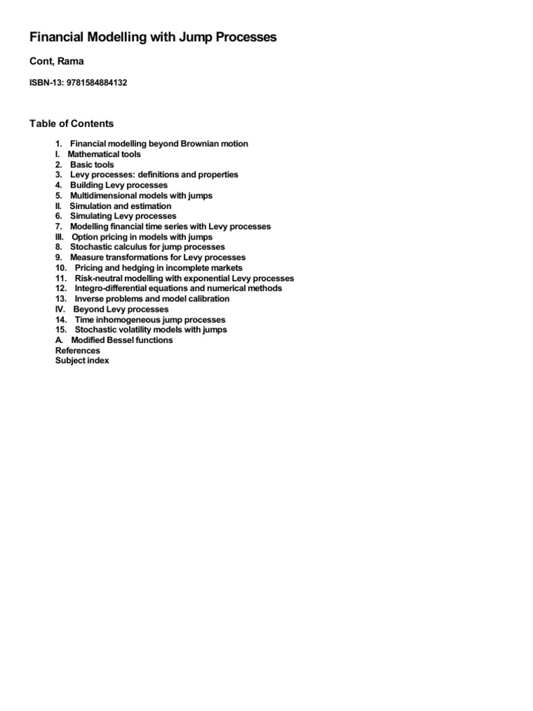 Financial Modelling With Jump Processes: Cont, Rama | PDF