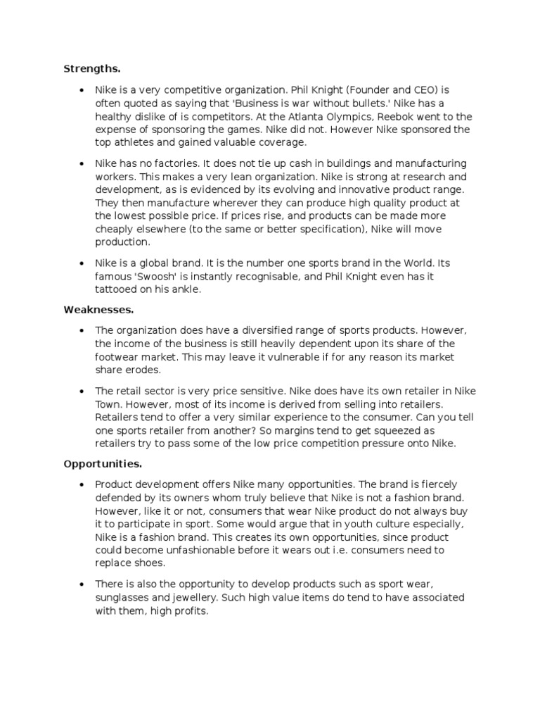 Nike SWOT Analysis Overview | PDF | Nike | Brand