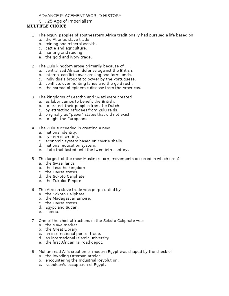 AP World History: Imperialism Quiz | PDF | Atlantic Slave Trade | Africa