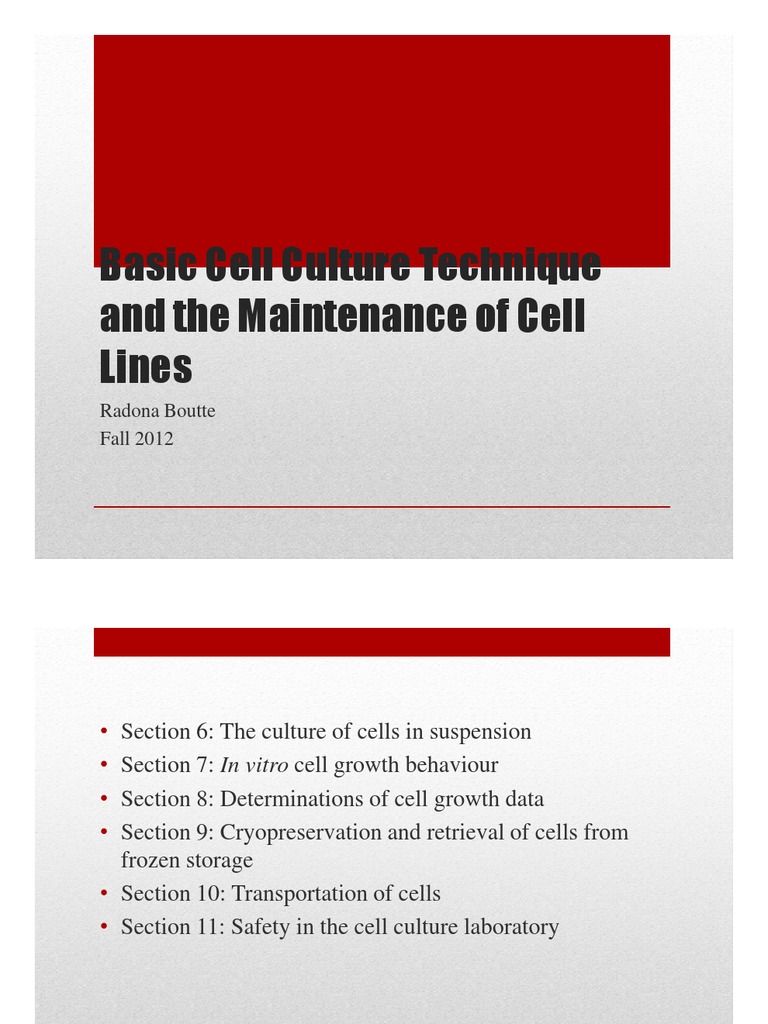 Basic Cell Culture Technique and The Maintenance of Cell Lines - Part I ...