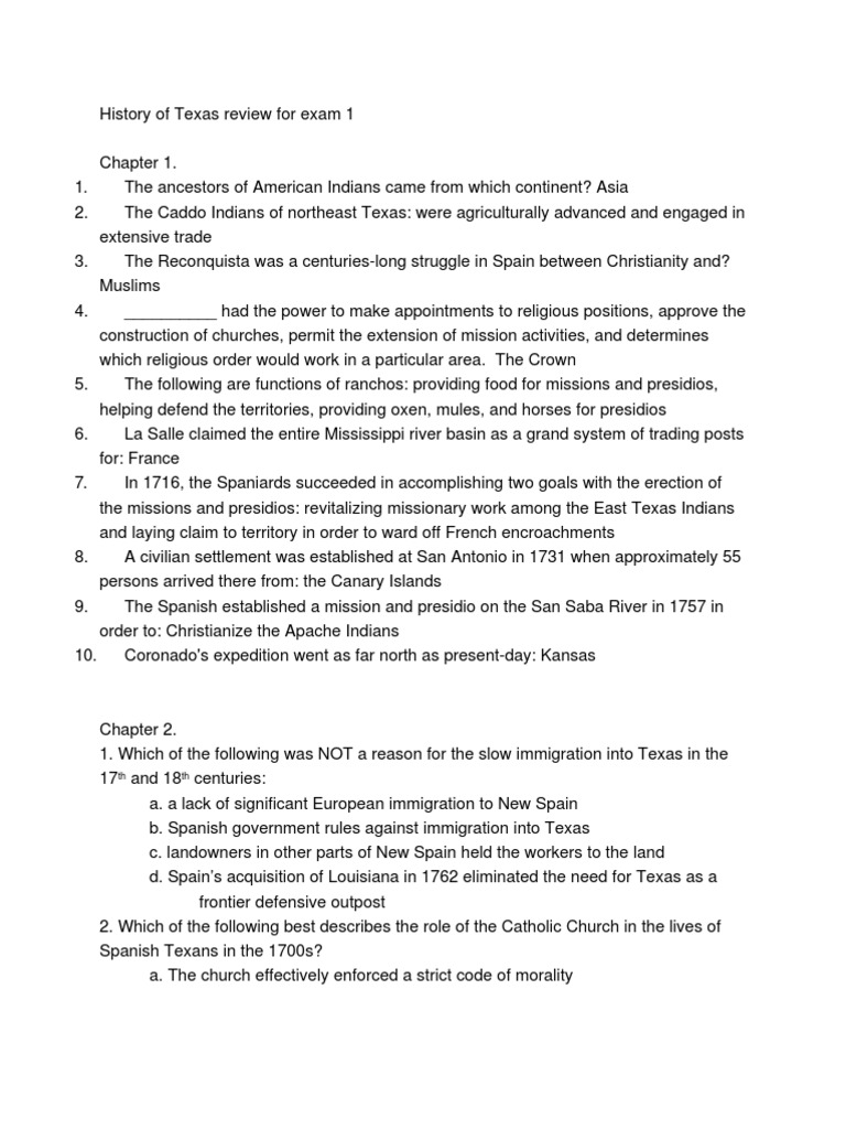 Texas History Exam Review Guide | PDF
