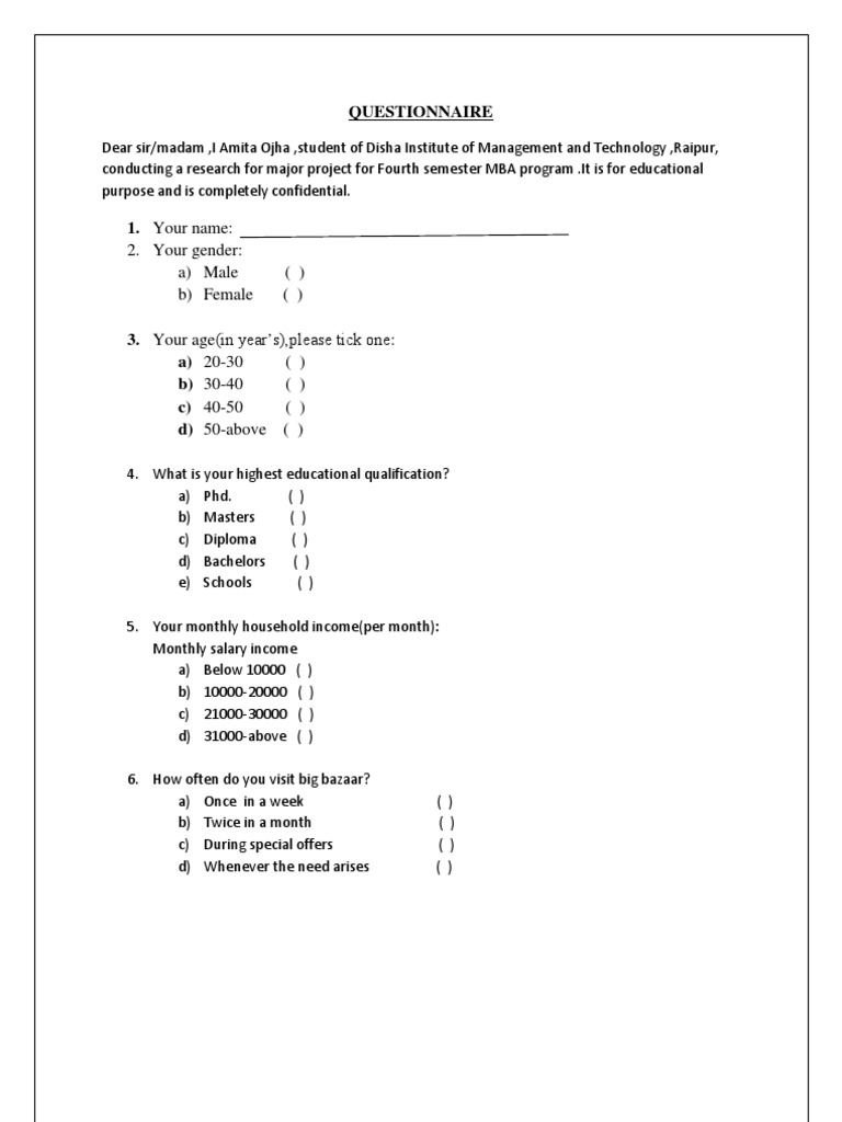 Customer Satisfaction Survey Questionnaire | PDF