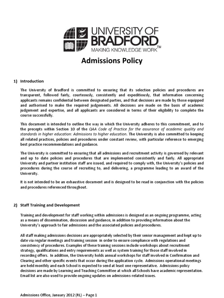 Admissions-Policy Bradford University | University And College ...