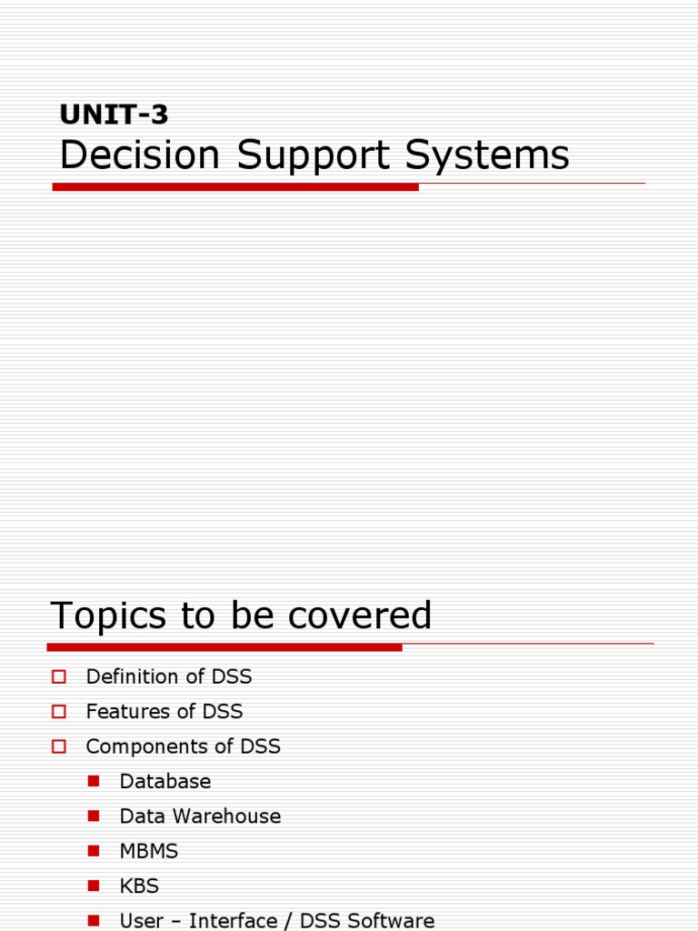 Unit - 3 Decision Support Systems | PDF | Databases | Mathematical Optimization