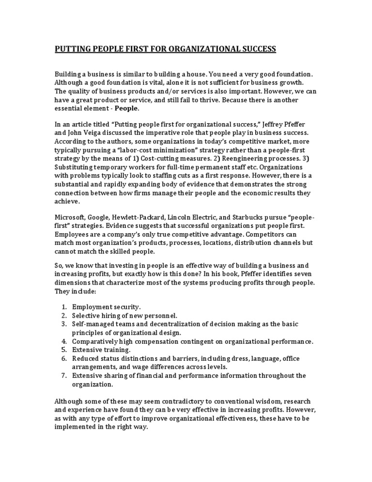 Putting People First For Organizational Success | Download Free PDF ...