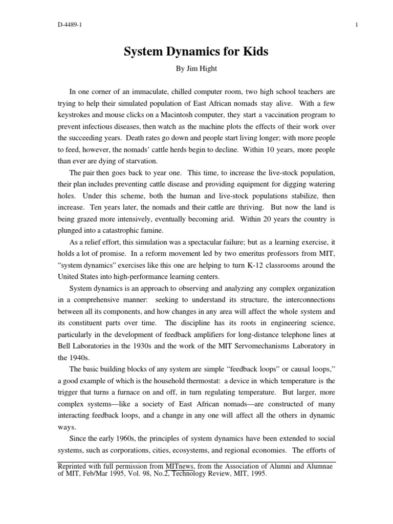 System Dynamics For Kids | PDF | Teachers | Simulation