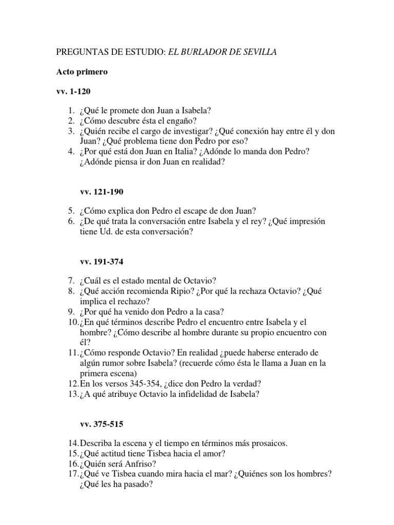 Preguntas de Estudio Burlador de Sevilla | PDF | Augusto