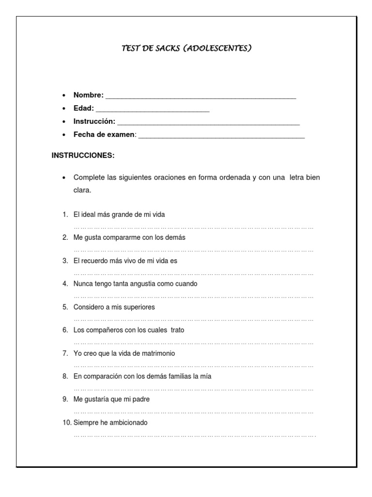 TEST de SACK Adolescentes | Violencia