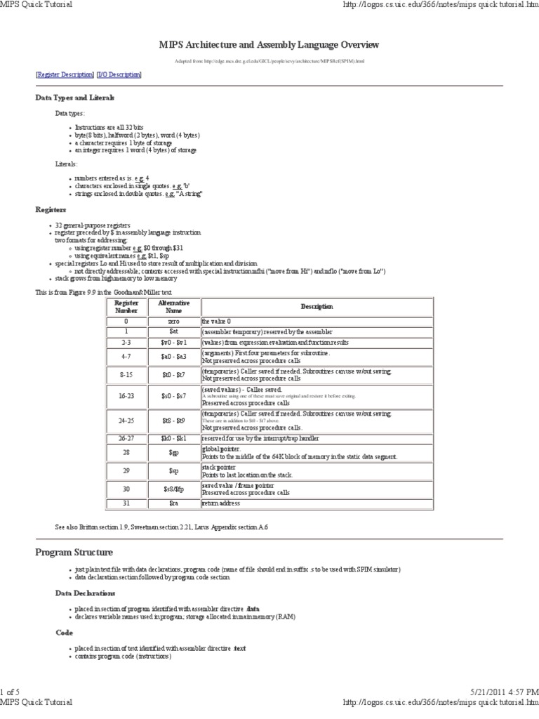 An Introduction to the MIPS Assembly Language: Registers, Data Types ... An Introduction to the MIPS Assembly Language: Registers, Data Types ...
