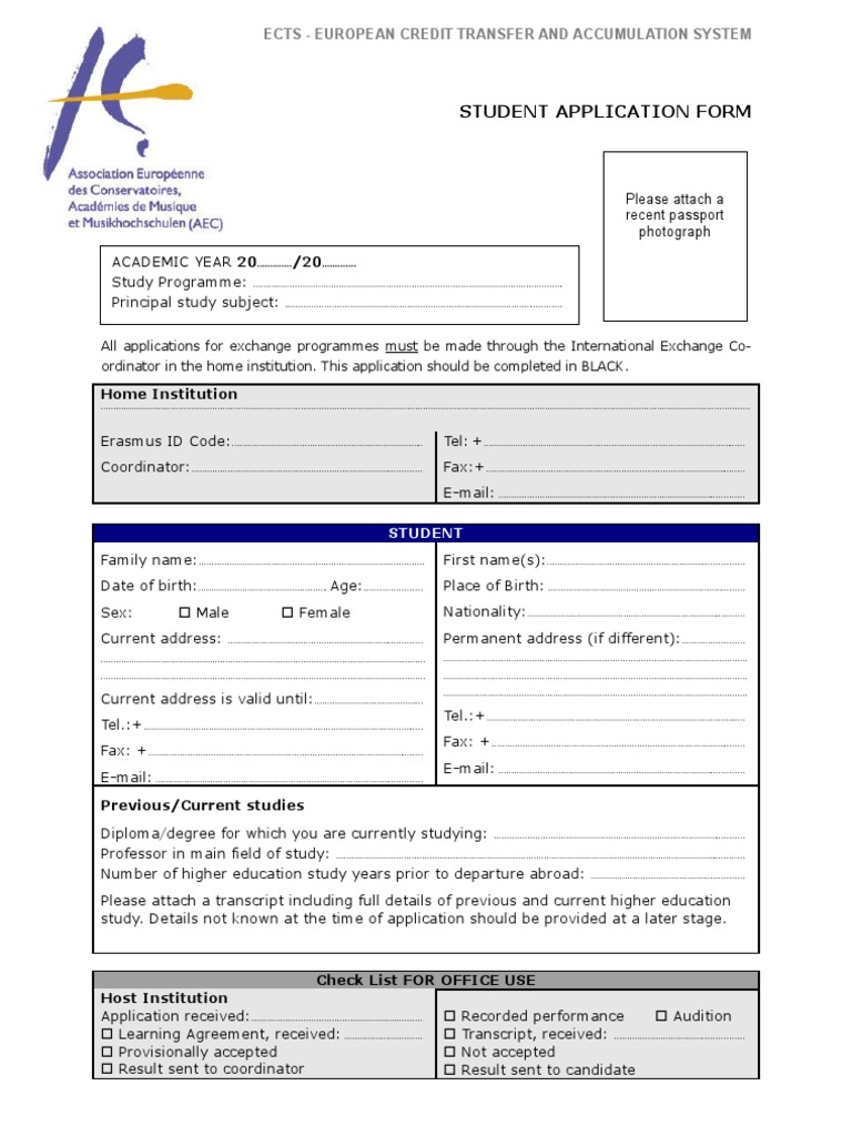 Student Application Form: Ects - European Credit Transfer and ...