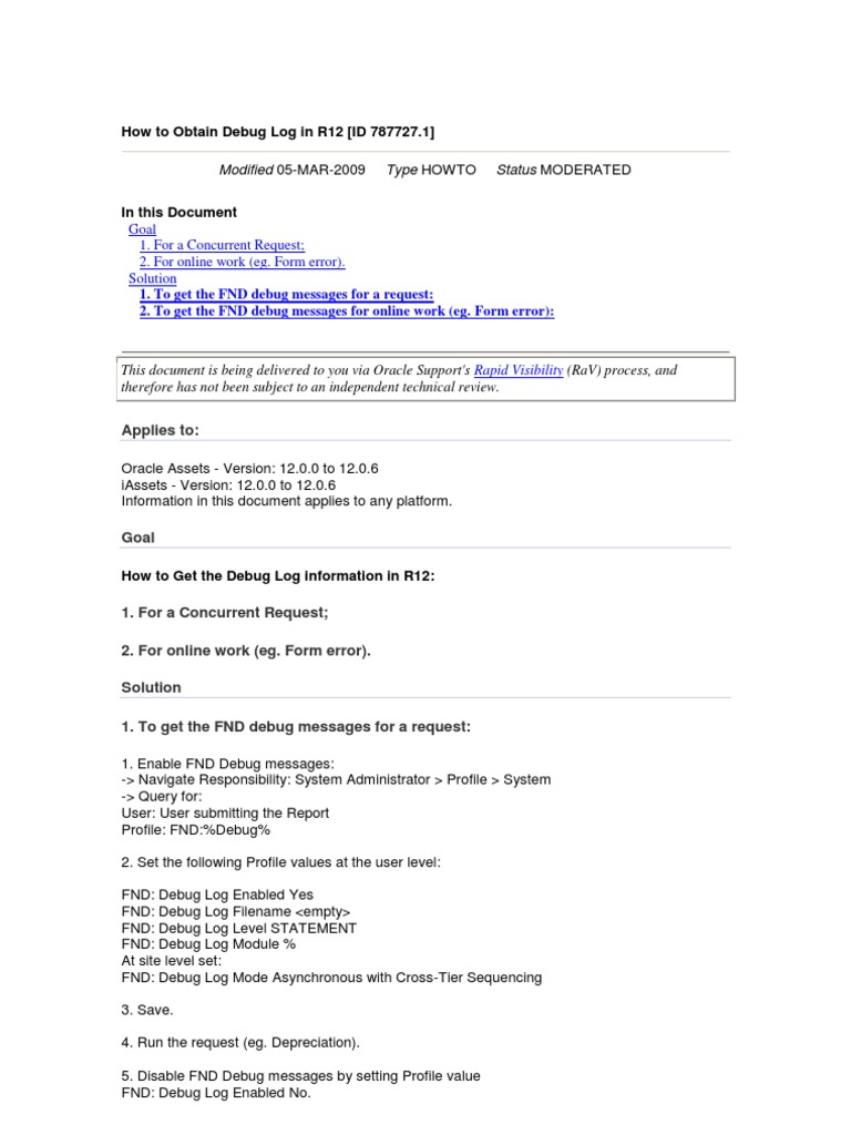How To Obtain Debug Log in R12 | PDF | Debugging | Oracle Database