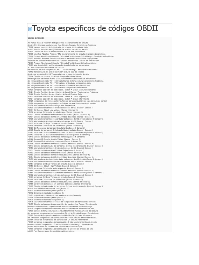 Toyota específicos de códigos OBDII | Turbocompresor | Motor de ...