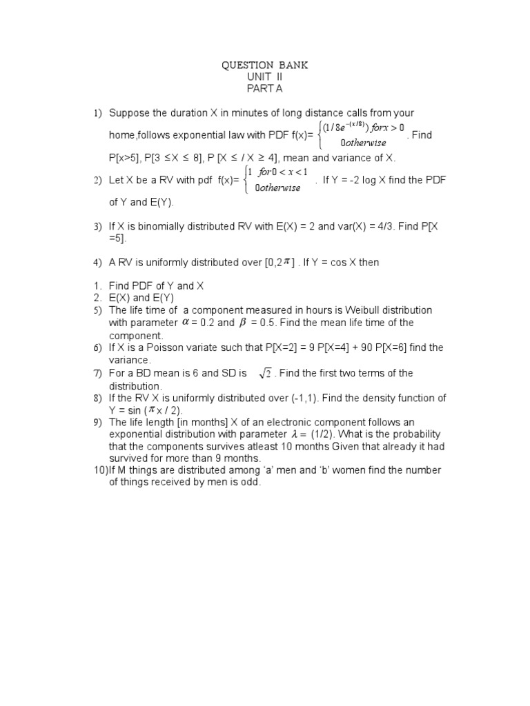 MA1254 Random Processes :: Unit 2 :: Standard Distributions | PDF | Probability Distribution ...