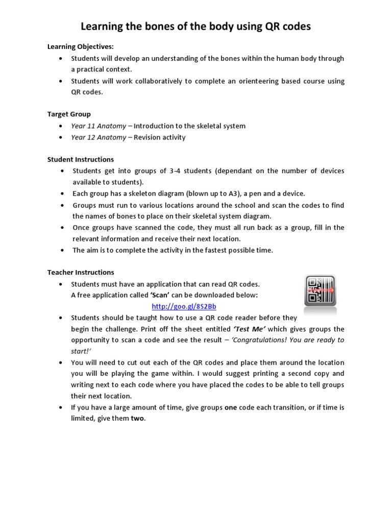 Skeleton QR Code Scavenger Hunt | PDF