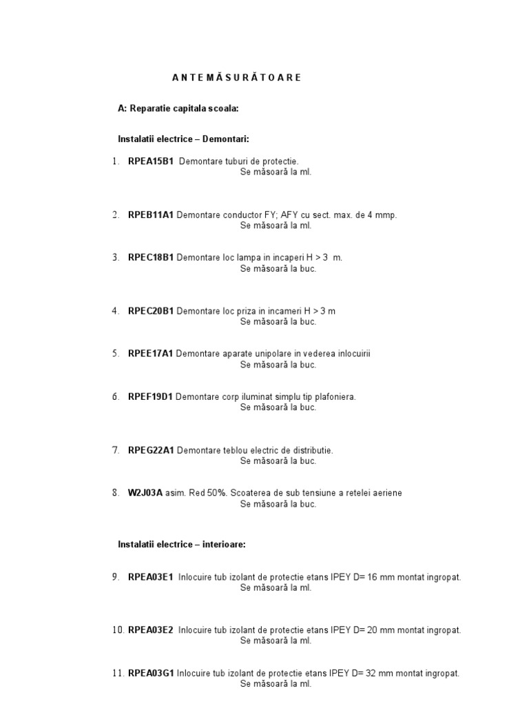 Antemasuratoare - instalatii electrice