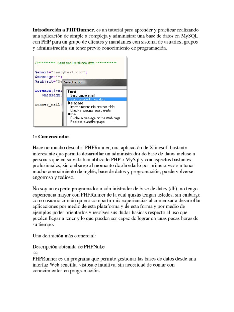 Introducción A PHPRunner | PDF | Php | Bases de datos
