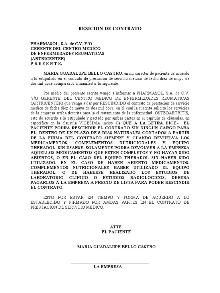 Resicion de Contrato | PDF | Medicina | Medicina CLINICA