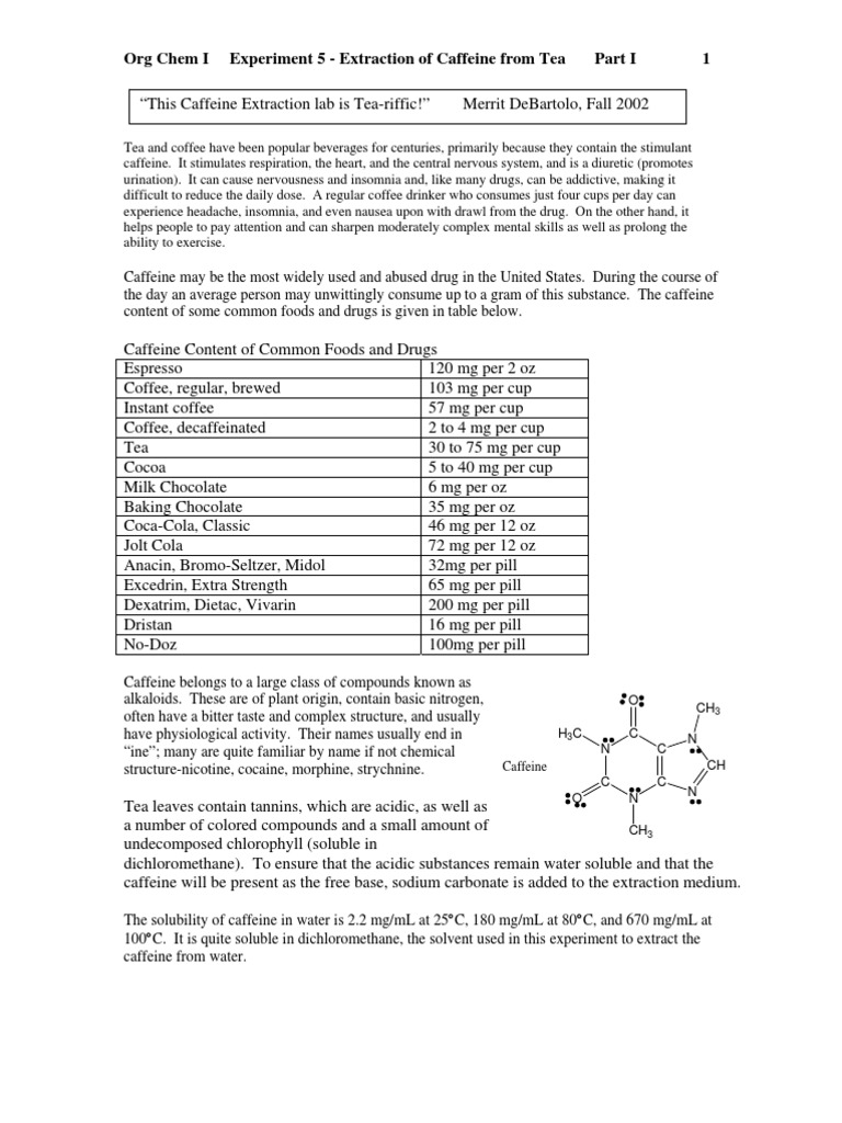 Extracting Caffeine Experiment Guide | PDF | Solubility | Chemical ...