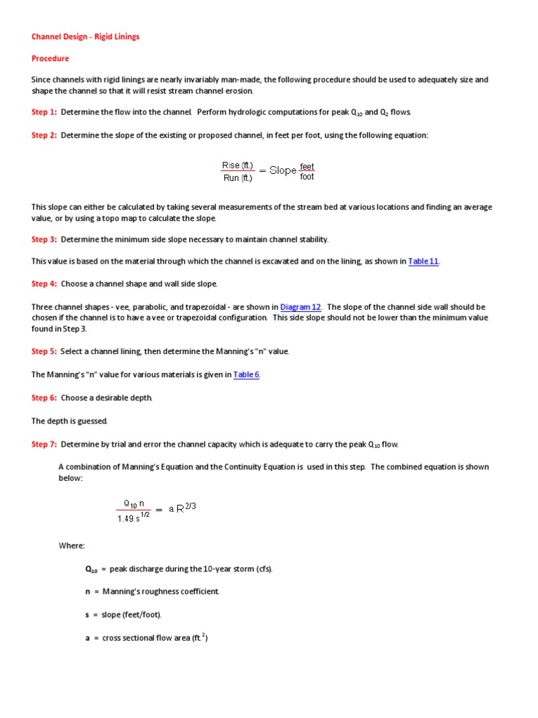 Channel Design - Rigid Linings Procedure: Select A Channel Lining, Then ...