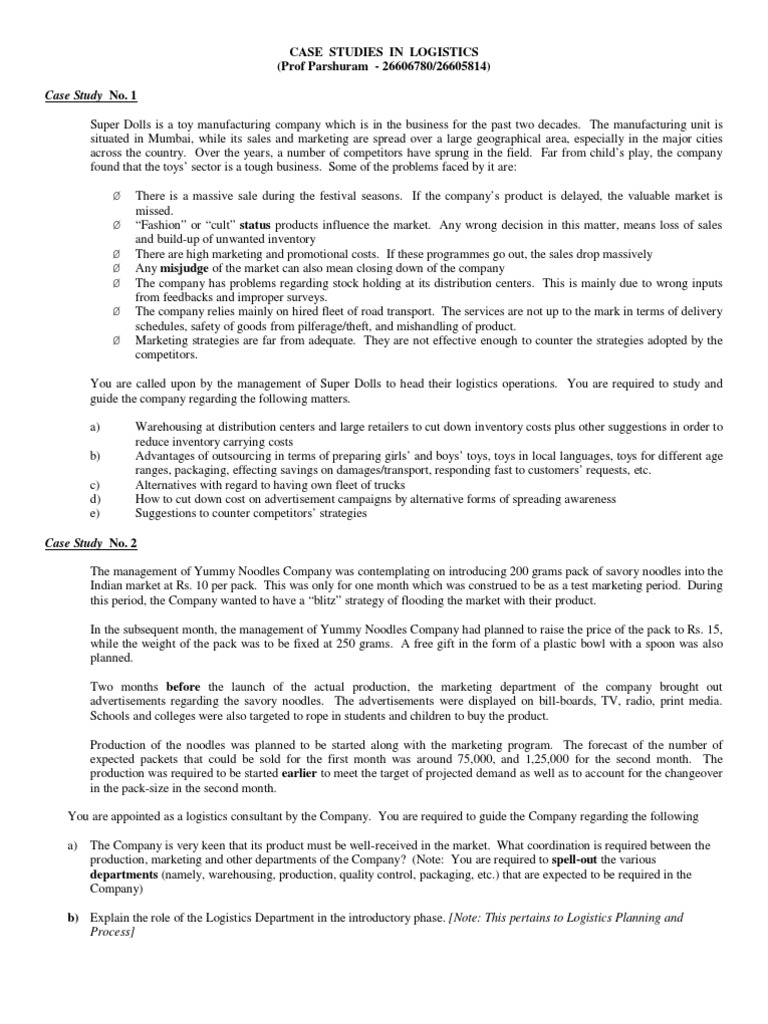 Case Studies in Logistics | PDF | Logistics | Warehouse