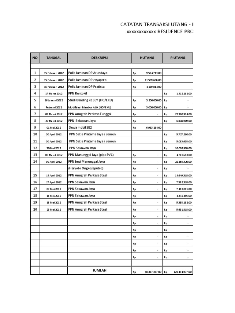 Catatan Hutang - Piutang | PDF