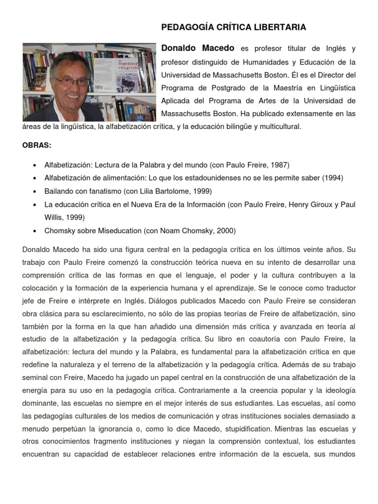 Pedagogía Donaldo Macedo | PDF | Plan de estudios | Maestros