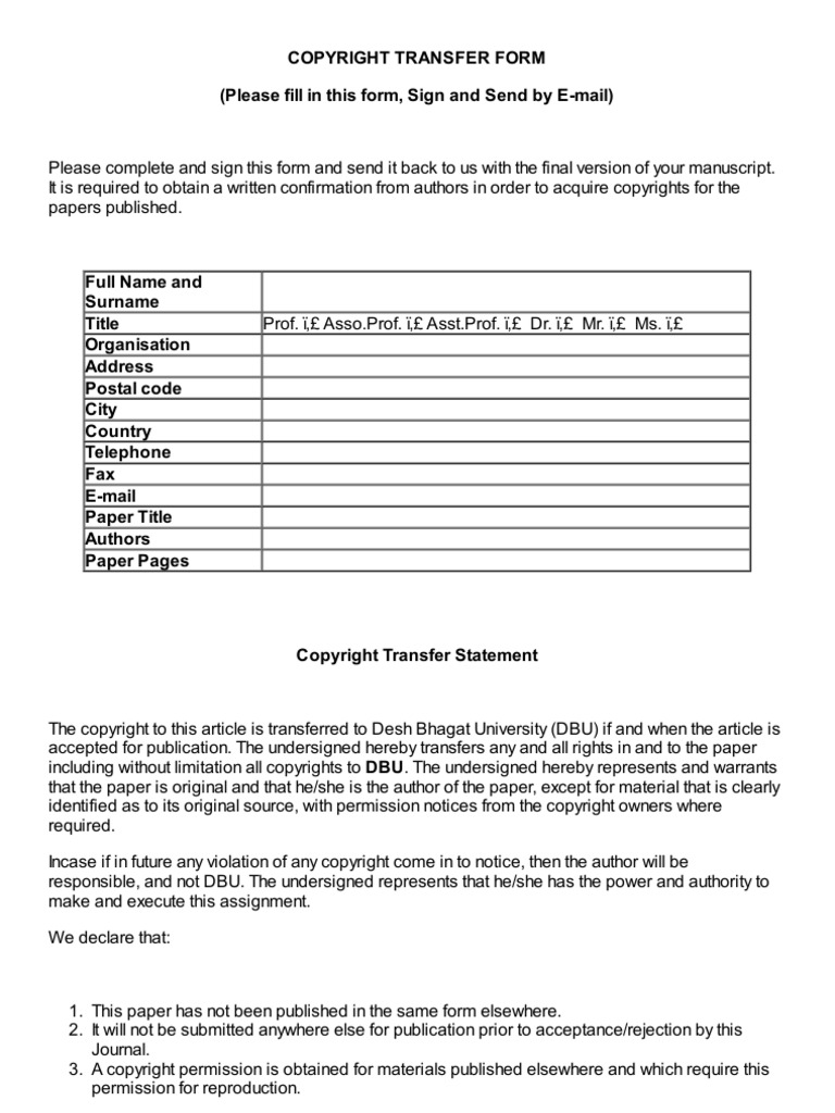 Copyright Transfer Form for Authors | PDF