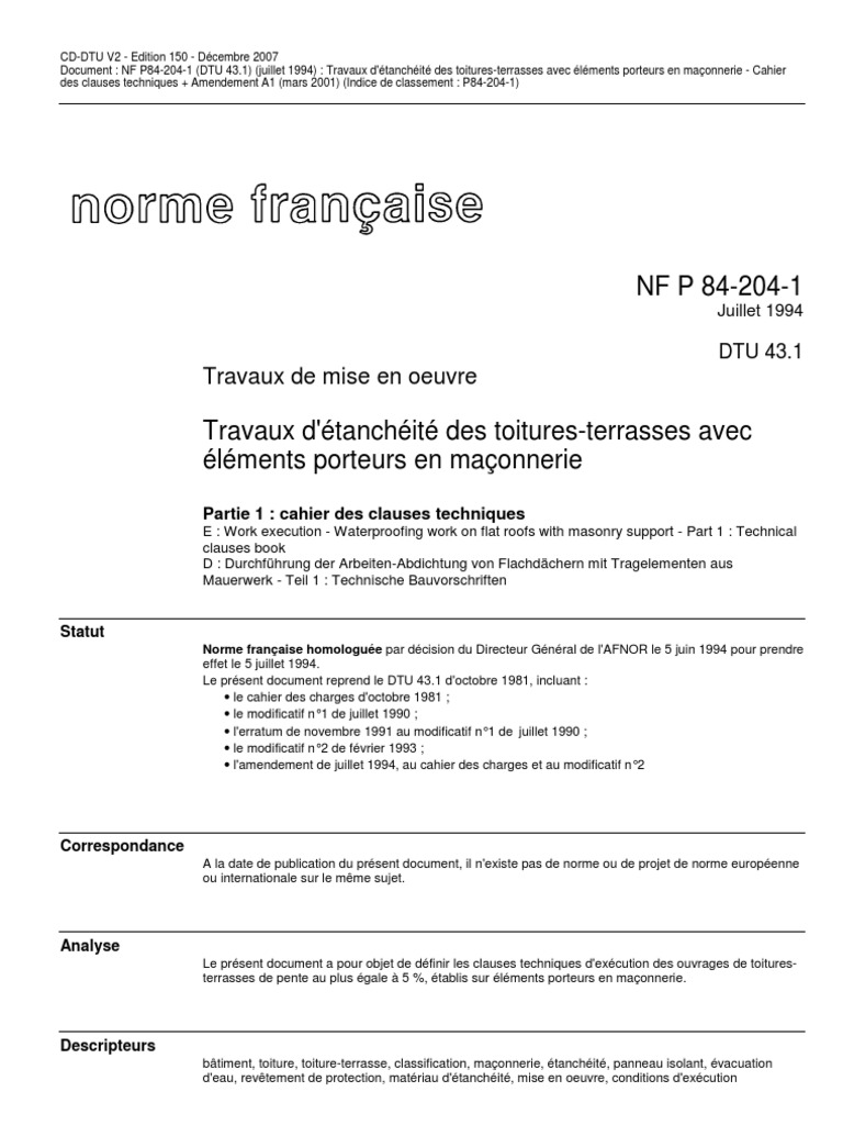 DTU 43.1 Toitures Terrasses | PDF | Béton armé | Béton