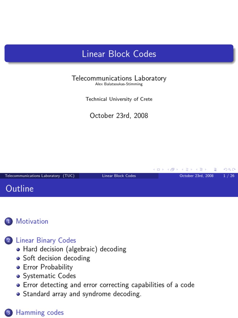 2 Linear Block Codes Forward Error Correction Error Detection And Correction