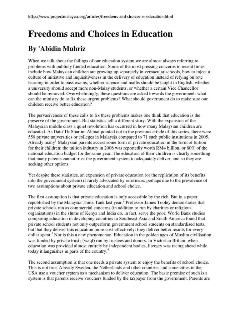 Freedoms and Choices in Education | Download Free PDF | School Voucher ...