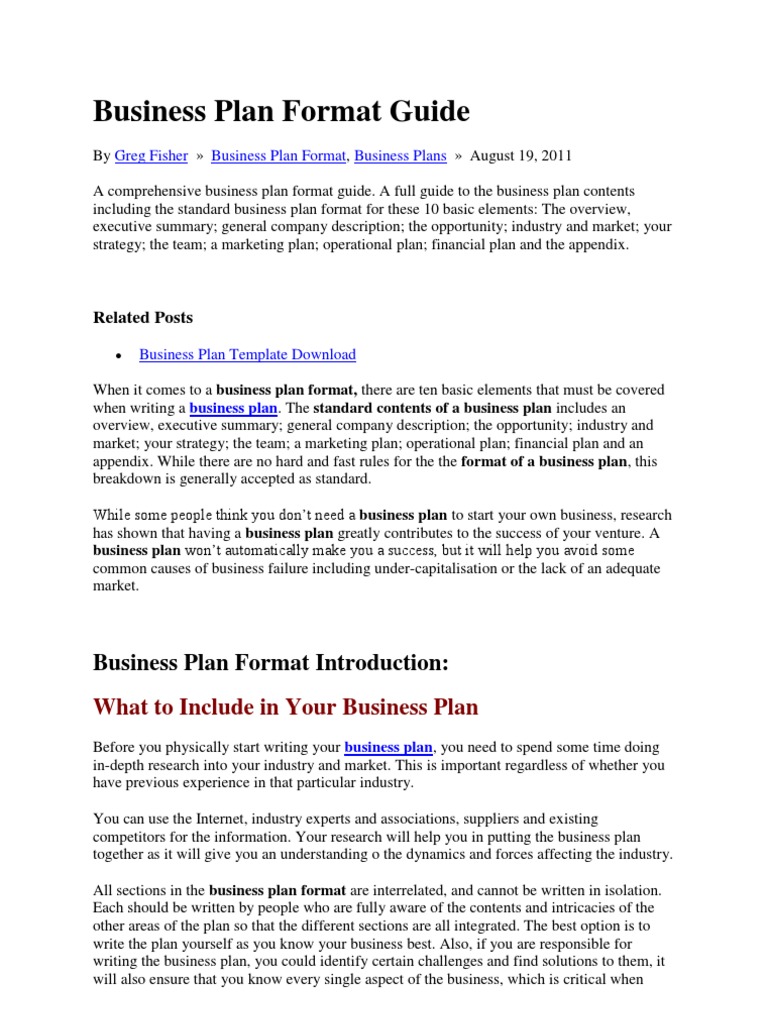 Business Plan Format Guide Vrushali | PDF | Strategic Management ...