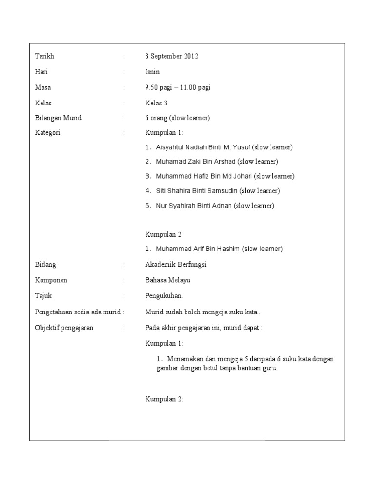 RPH BM Pendidikan Khas (Deria Rasa) | PDF