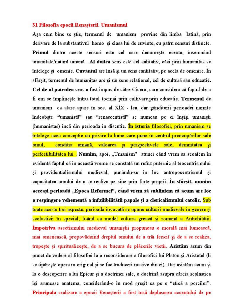 31 Filosofia Epocii Renaşterii Umanismul | PDF