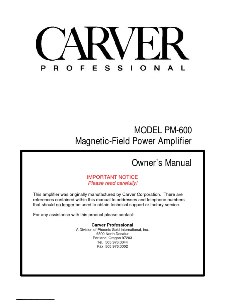 Carver PM-600 Owner’s Manual | PDF