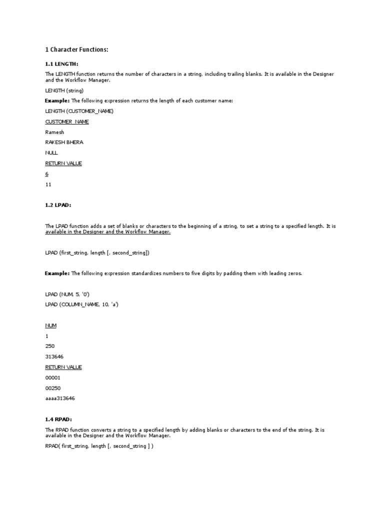 Informatica Functions | Download Free PDF | String (Computer Science) | Notation