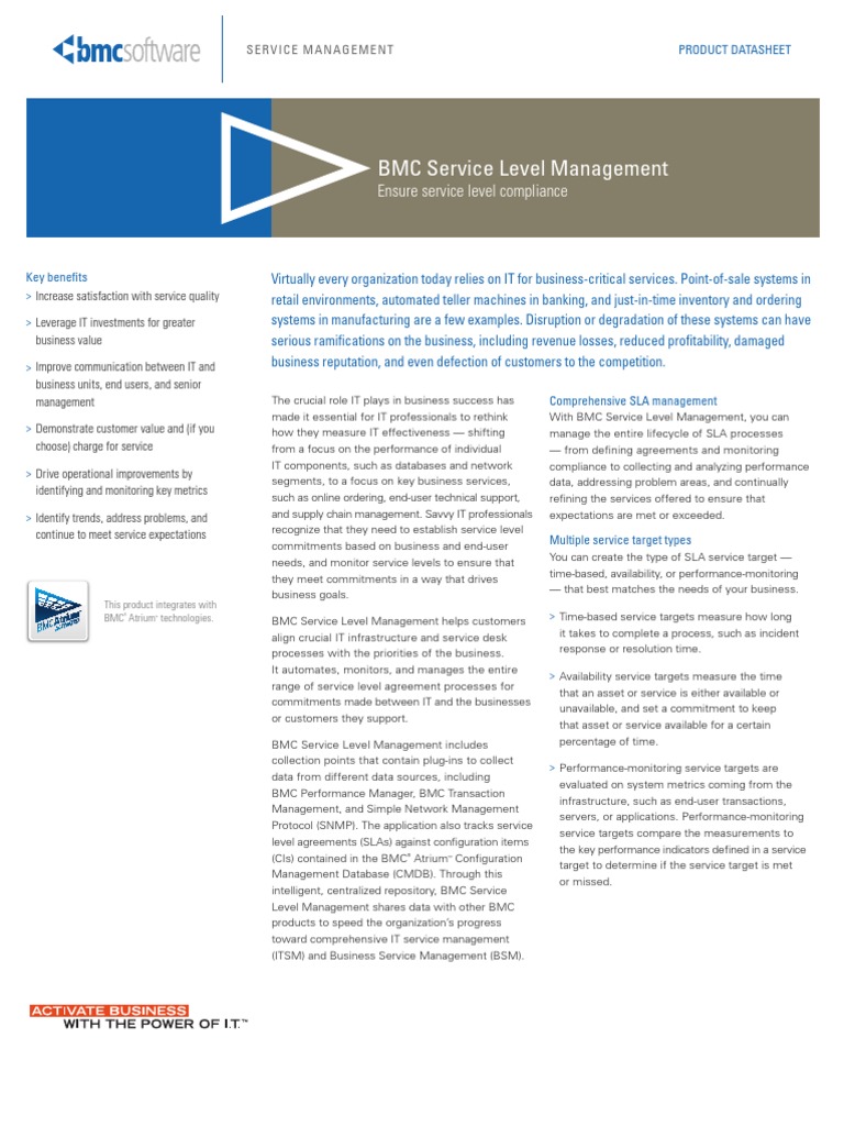 BMC Service Level Management PDF | PDF | Itil | Service Level Agreement