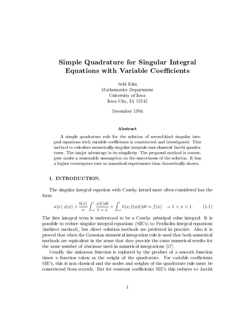 Simple Quadrature For Singular Integral Equations With Variable Coe ...