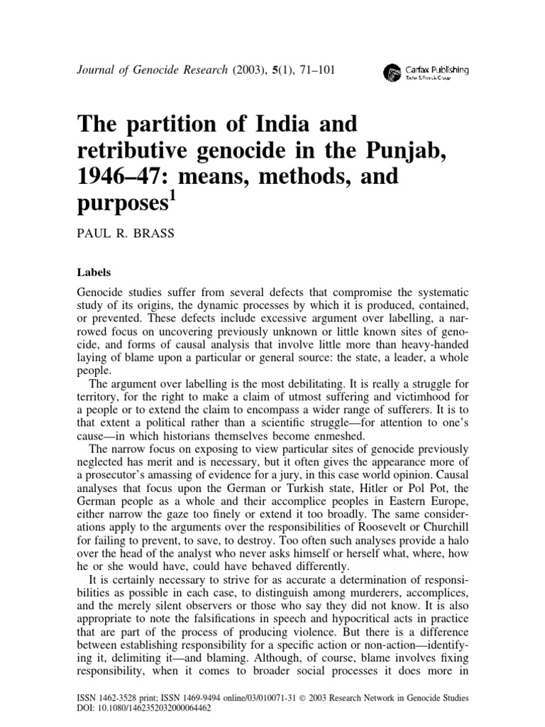 India - Partition & Genocide in Punjab 1946-47 | PDF