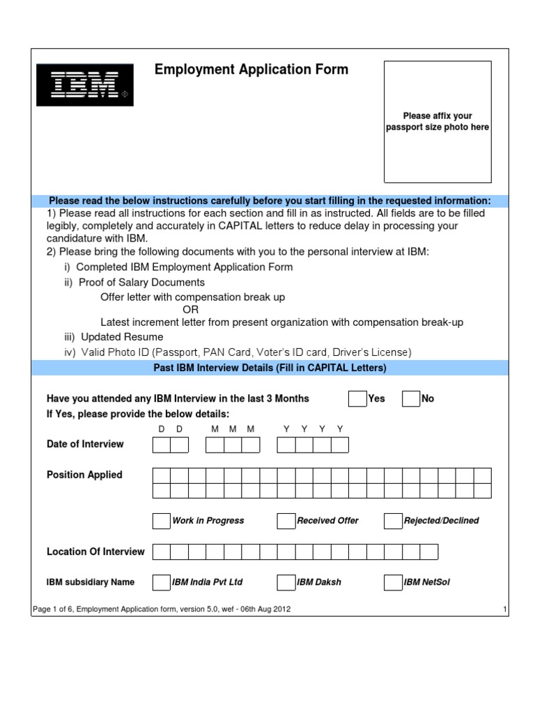 IBM Employment Application Form V5.0 Wef 06AUG2012 | Identity Document ...