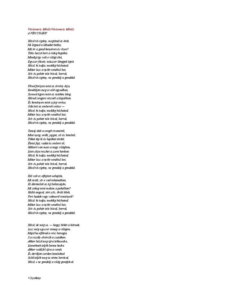 Vörösmarty Mihály A Vén Cigány | PDF