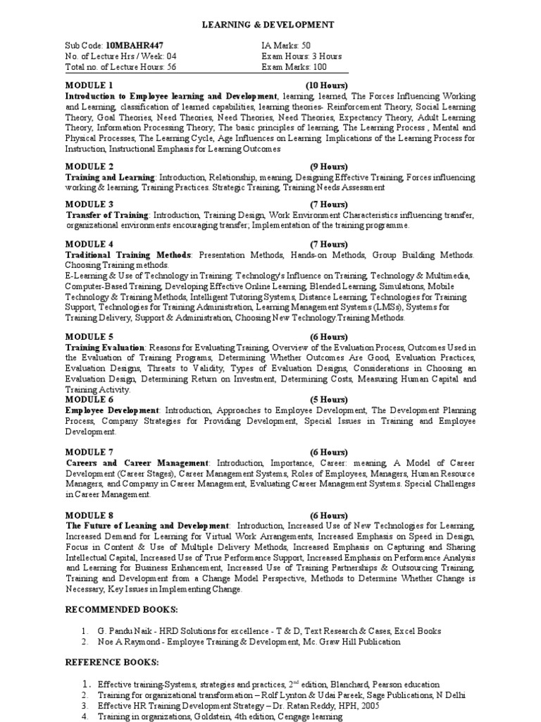 MBA Learning & Development Guide | PDF | Educational Technology ...