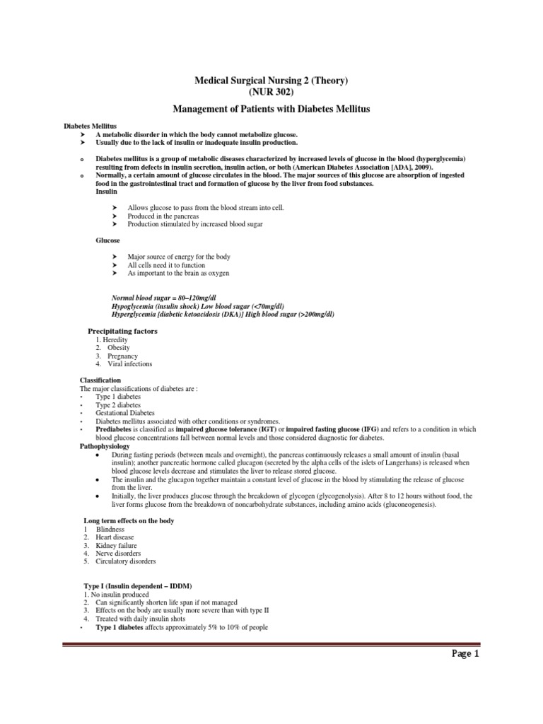 Hand Out DM Medical Surgical Nursing 2 | Download Free PDF | Diabetes ...