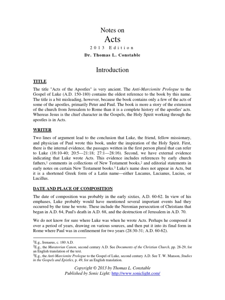 Constable - Notes On Acts | PDF | Acts Of The Apostles | Gospel Of Luke
