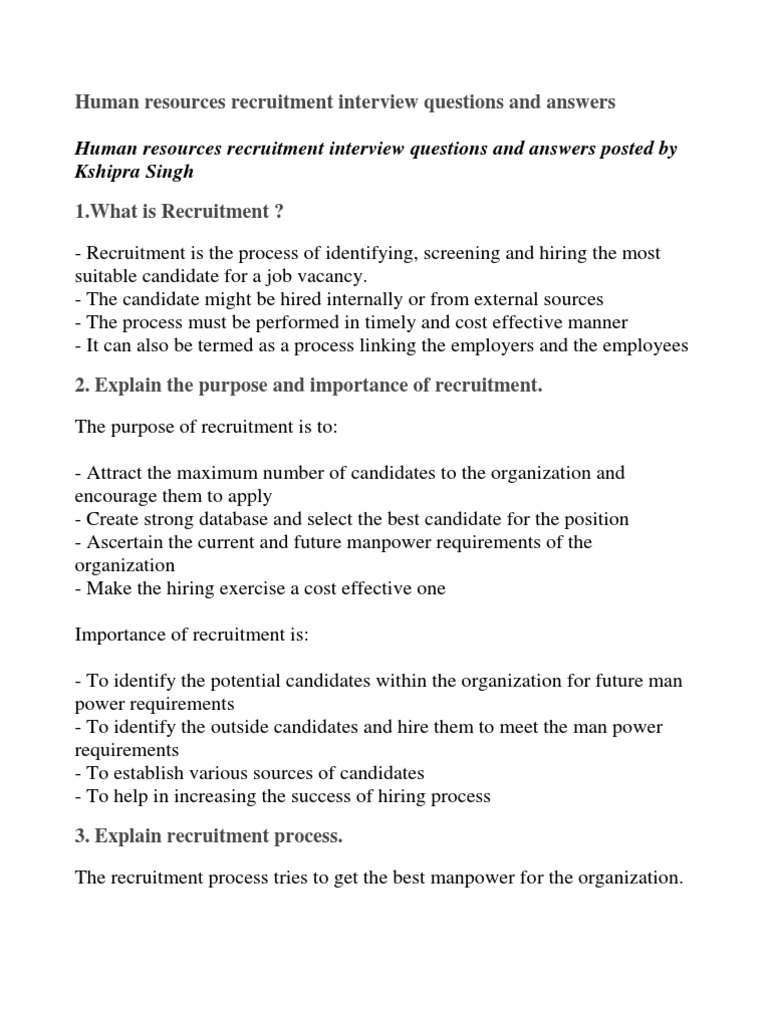 Human Resources Recruitment Interview Questions and Answers | PDF ...