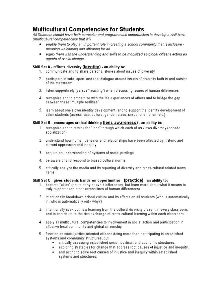 Multicultural Competencies & Cycle of Socialization Handout | PDF ...