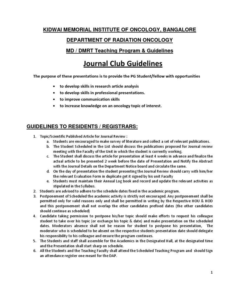 Journal Club Presentation Guidelines | PDF | Statistical Significance ...