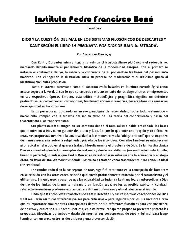 La Pregunta Por Dios Kant Y Descartes | PDF | Immanuel Kant | Empirismo