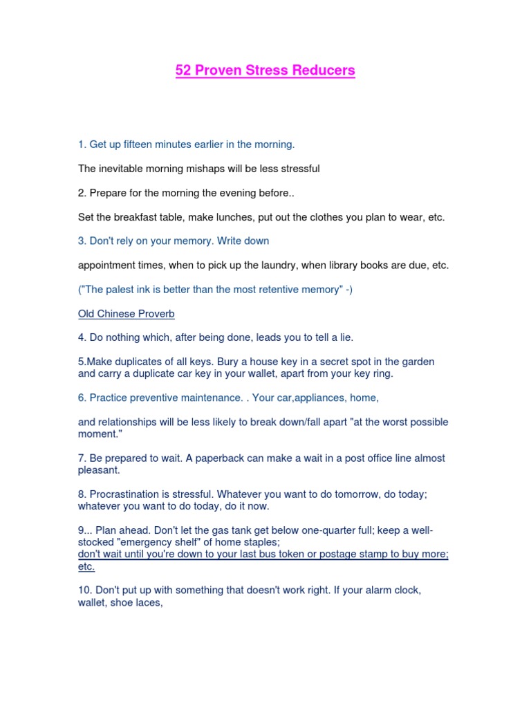 52 Proven Stress Reducers | PDF | Breathing